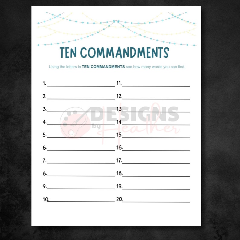 10 Commandments Children’s Printables, 6 Worksheets, Children’s Word ...