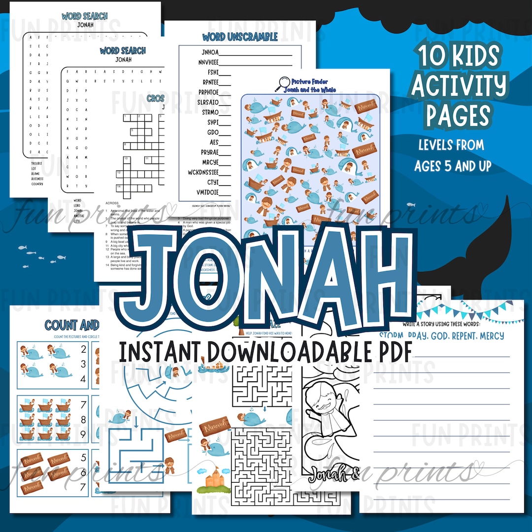 Jonah Children’s Printables, Book of Jonah Kids Activity Pages, Instant ...