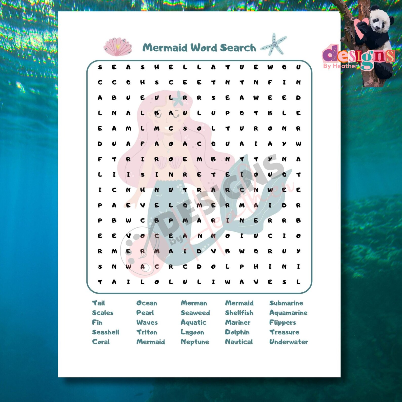 Mermaid Activity Pages, Underwater Mermaid Word Search, Picture Find ...