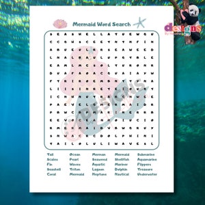 Mermaid Activity Pages, Underwater Mermaid Word Search, Picture Find ...