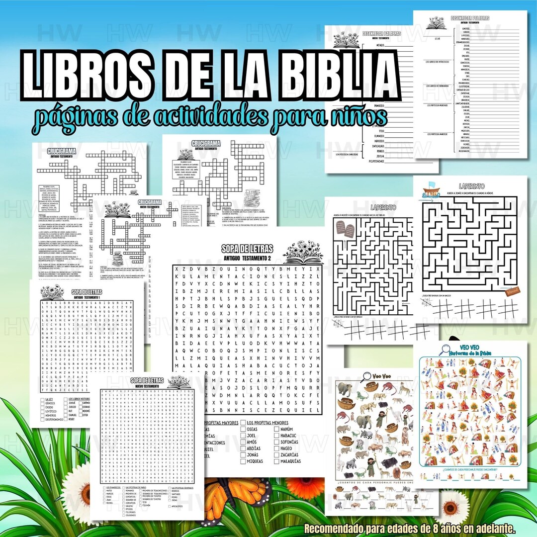 Spanish Bible Books Activity Pages, Kids Printable (digital Download ...