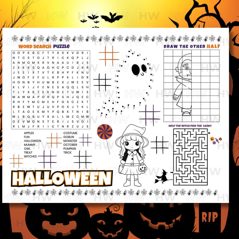 Halloween Activity Placemats, Kids Coloring Pages (instant Download) - Etsy