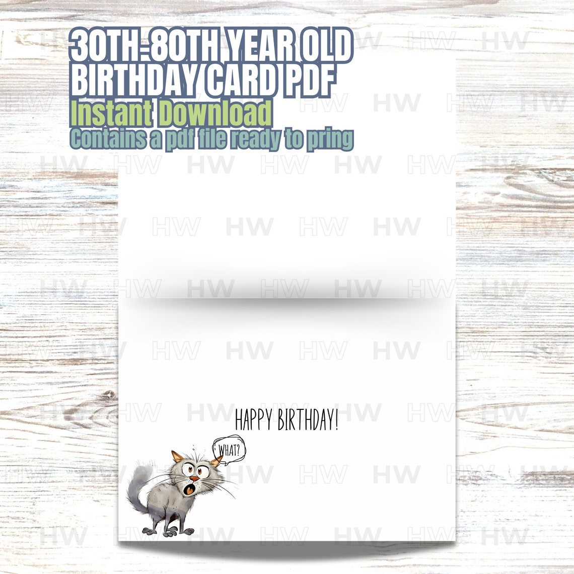 Funny Cats Birthday Card, Milestone Birthday, 30th - 80th (digital ...