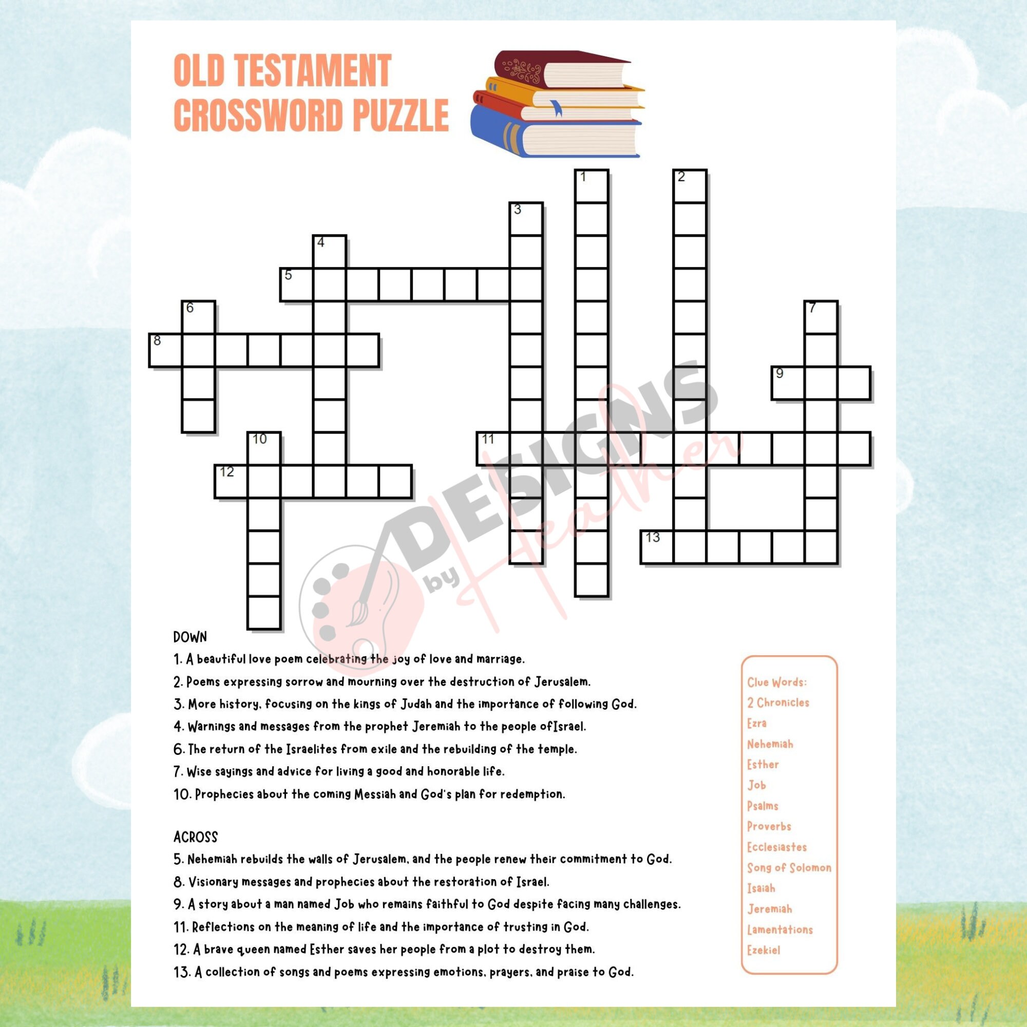 Books of the Bible Kids Activity Pages, Word Search, Crossword (digital ...