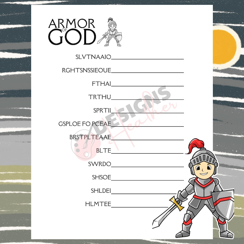 Armor of God Kids Activity Pages, Religious Games (PDF Pattern) - Etsy