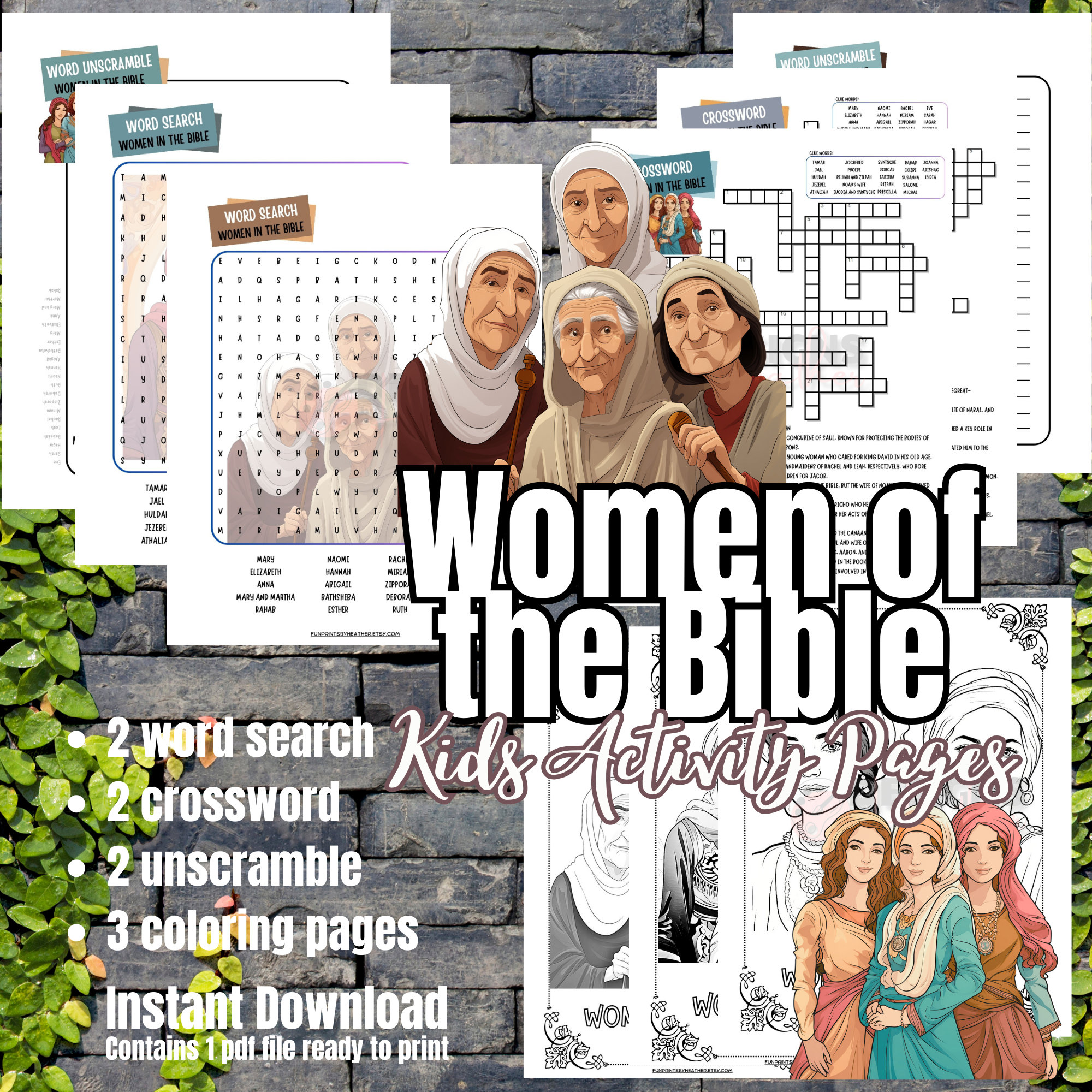 Women of the Bible Children’s Printables, 9 Worksheets, Children’s Word ...