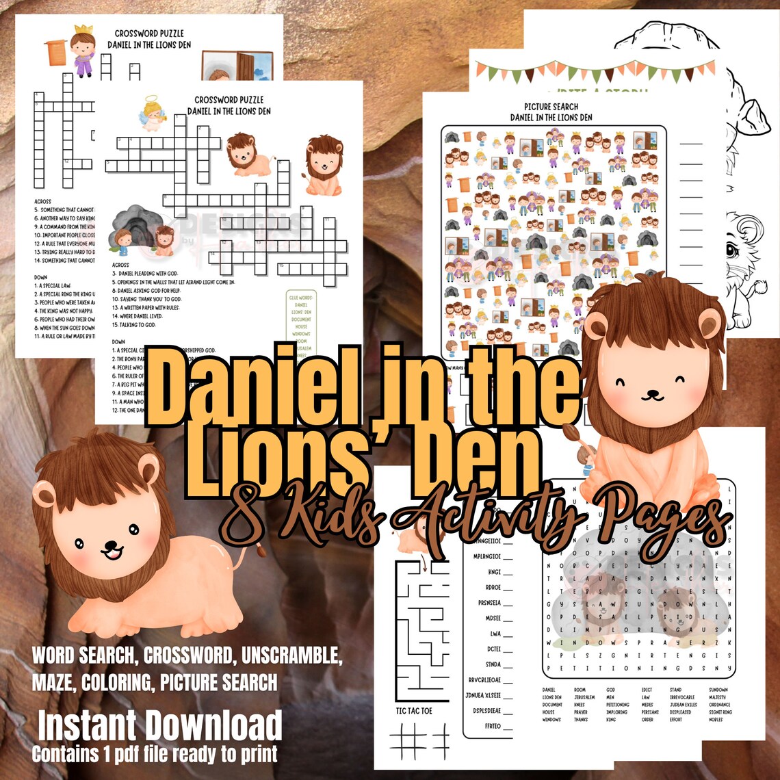 Daniel in the Lions' Den Children’s Printables, 8 Worksheets, Bible ...