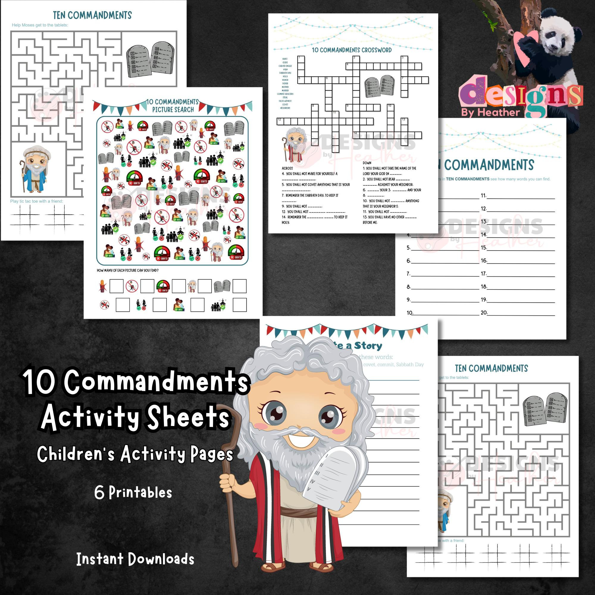 10 Commandments Children’s Printables, 6 Worksheets, Children’s Word ...