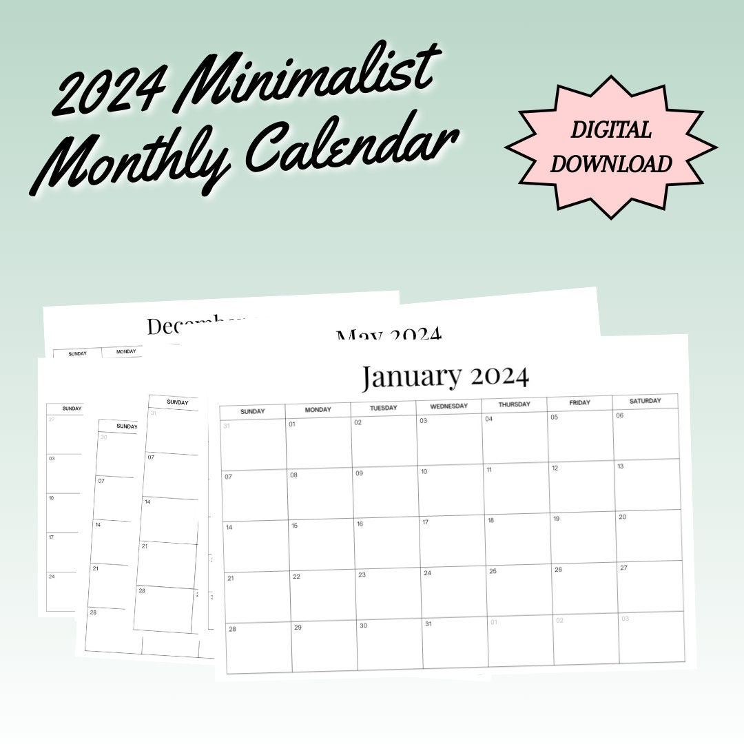 Printable 2024 Minimalist Monthly Calendar - Etsy