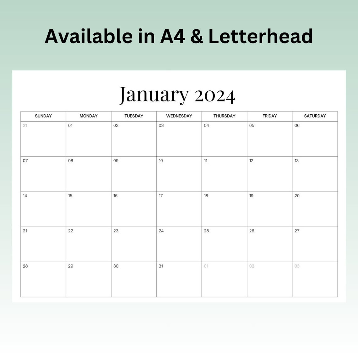 Printable 2024 Minimalist Monthly Calendar - Etsy
