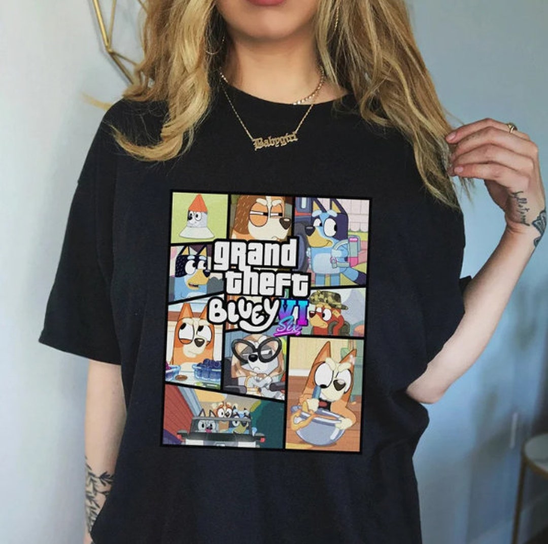 Bluey GTA 6 Game Shirt Bluey Familien-Shirt T-Shirt mit blauem Cartoon ...