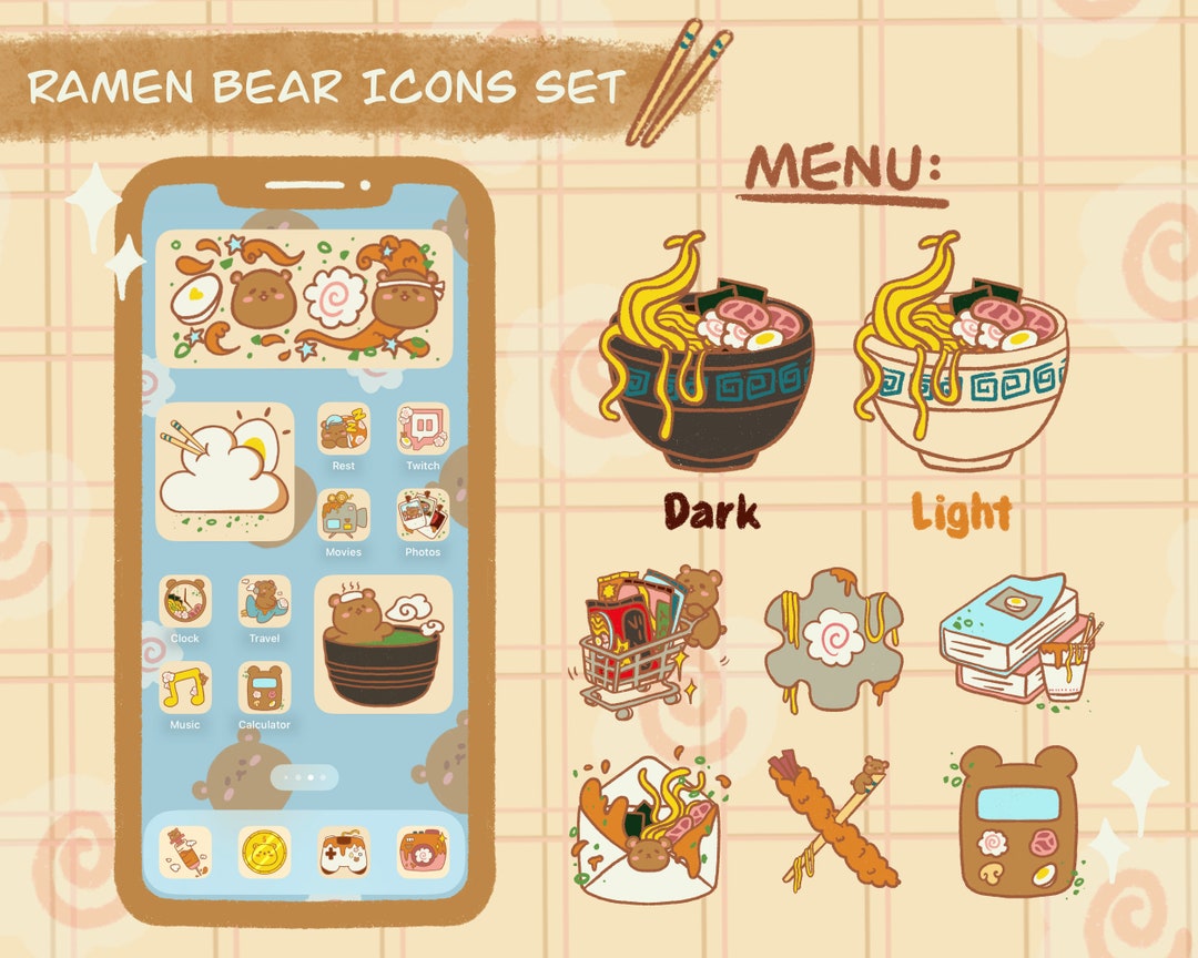 Ramen Bear App Icons Pack - Etsy
