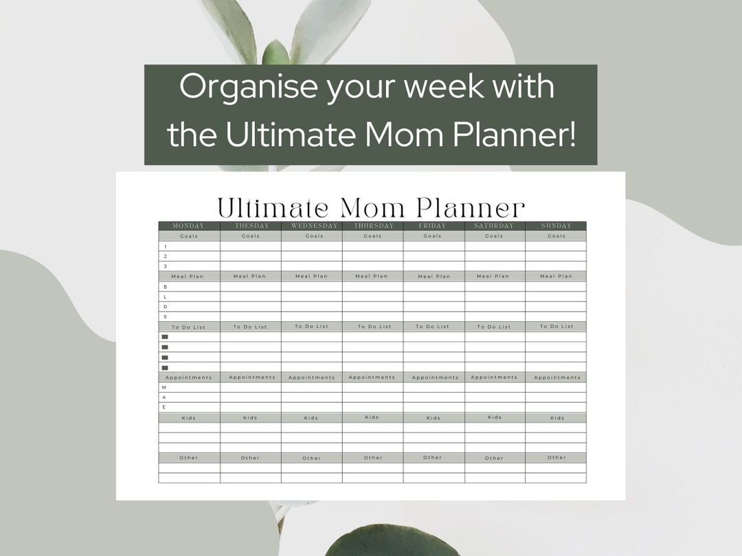 Weekly Mom Planner, Printable, Organised, Family, Home, Undated, Sunday ...