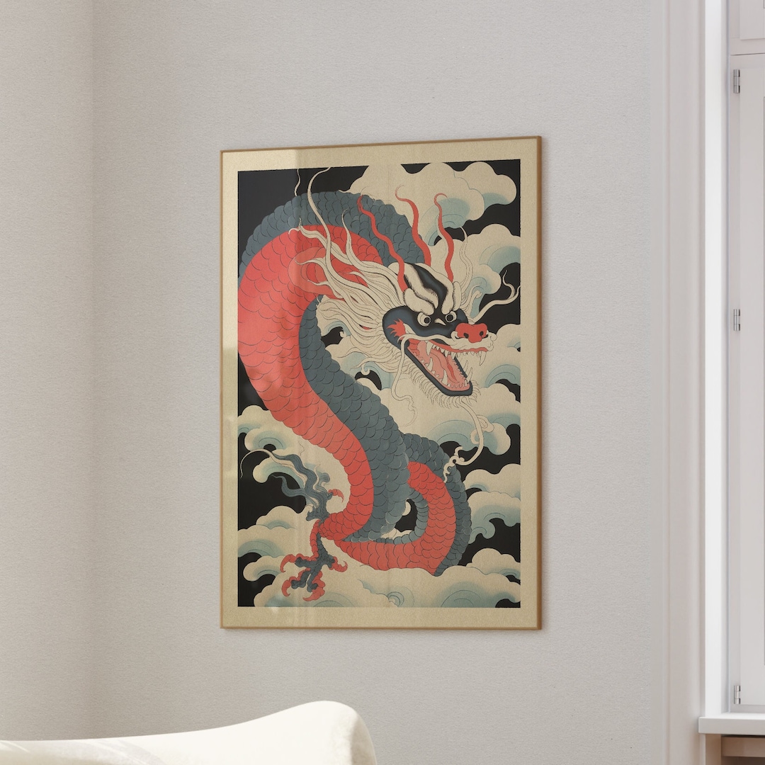 Japanese Dragon Print | Ukiyo-e Illustration | Vintage Style Wall Art ...
