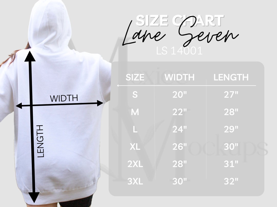 Lane Seven Size Chart, LS14001, White Hoodie, Instant Download, Unisex ...