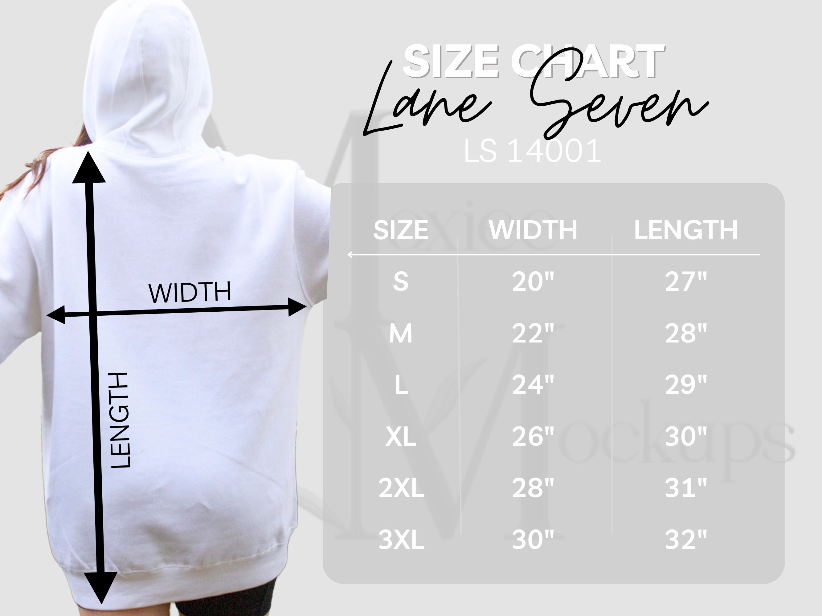 Lane Seven Size Chart, LS14001, White Hoodie, Instant Download, Unisex ...