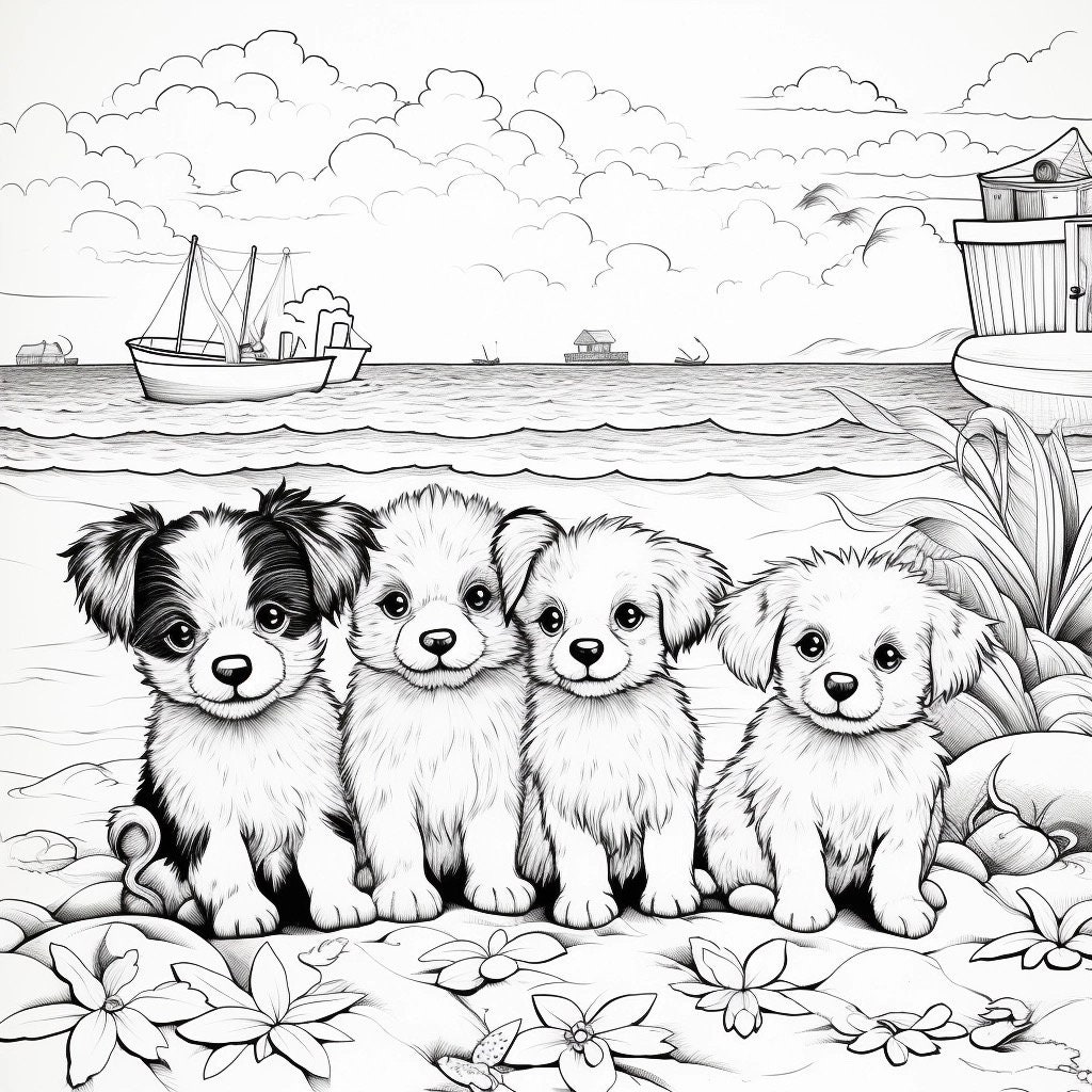 Coloring Book- Dogs at the Beach - Etsy