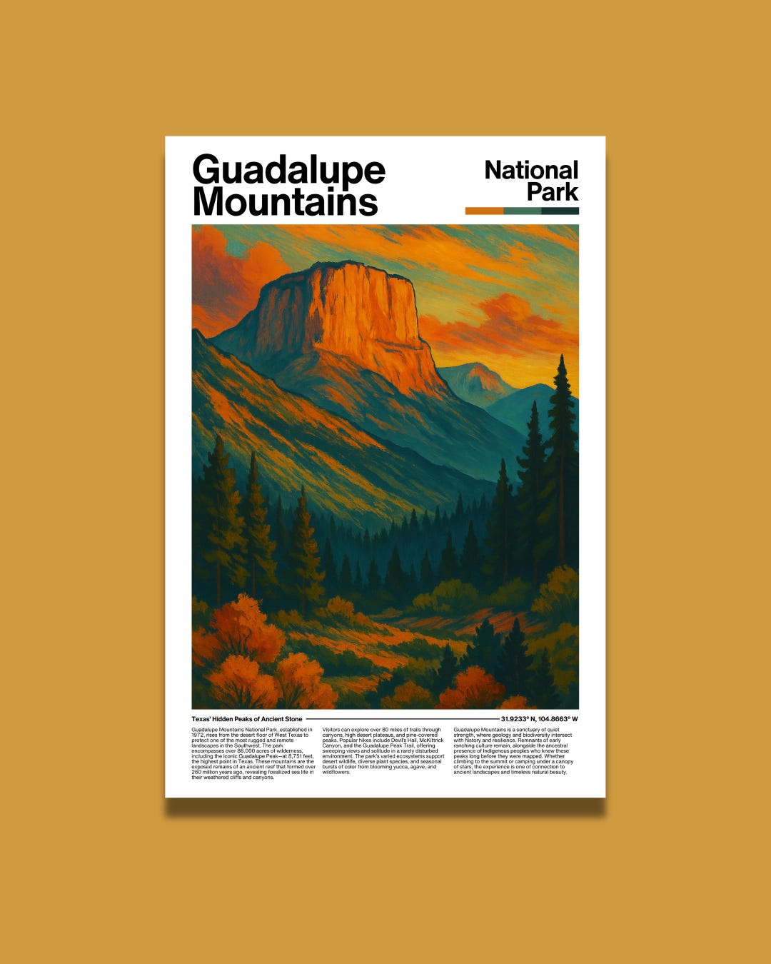Guadalupe Mountains National Park Poster Digital Design - Vintage ...