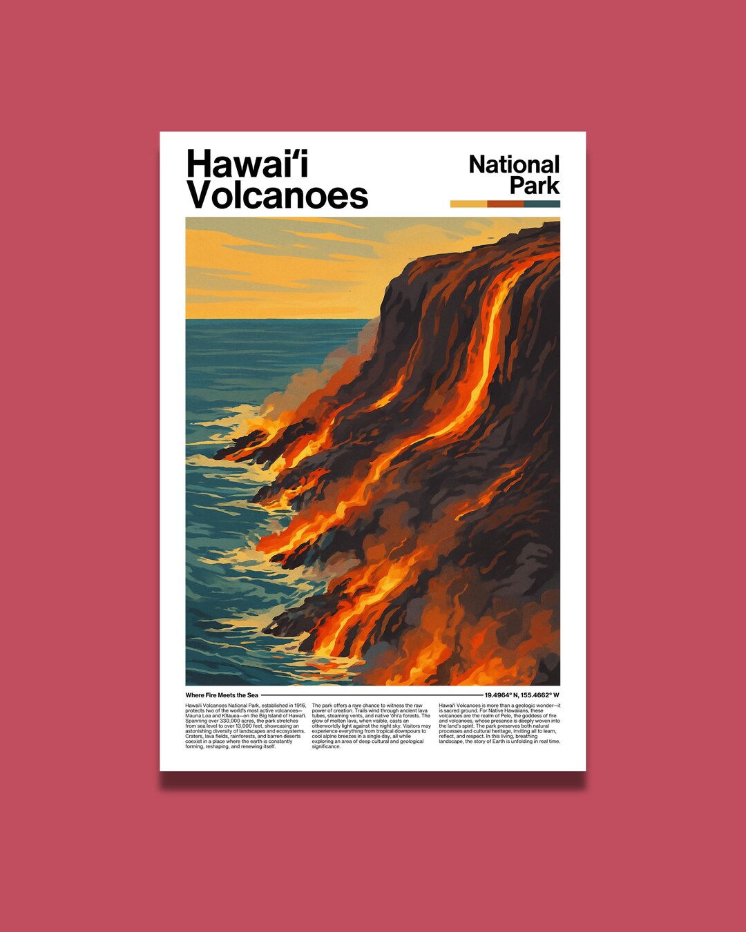 Hawaiʻi Volcanoes National Park Poster Digital Design - Vintage Travel Poster - Hawaii Home ...