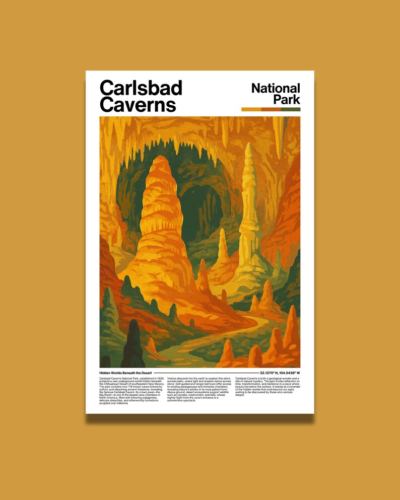 Carlsbad Caverns National Park Poster Digital Design - Vintage Travel ...