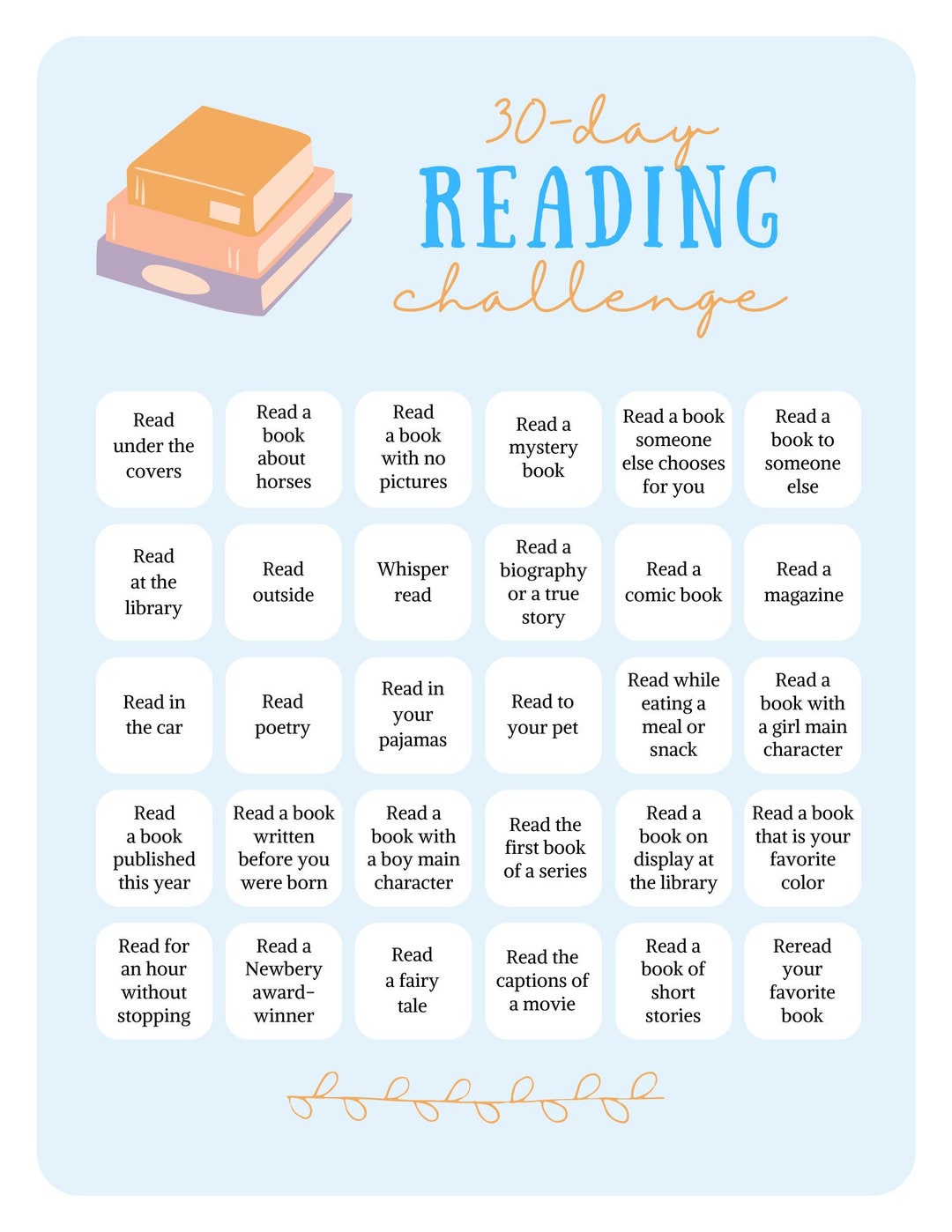 Digital Print - 30 Day Reading Challenge - Etsy