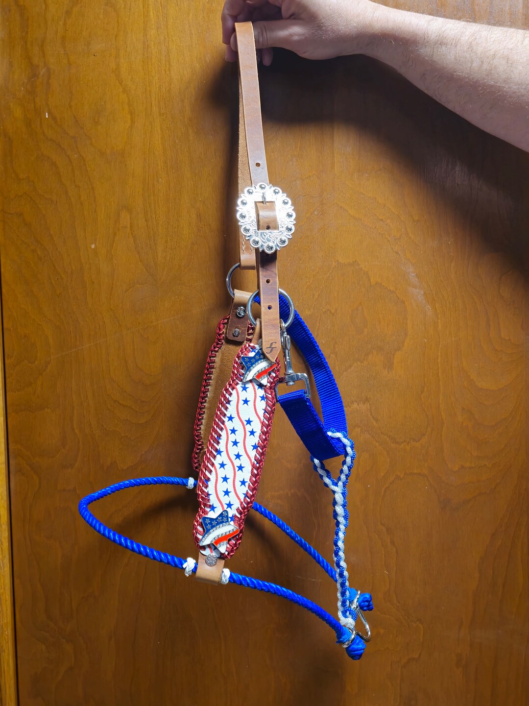 Patriotic Hybrid Lariat Halter, Leather Halter, Buckstitch, Hand Made ...