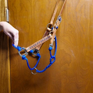 Leather and Rope Halter, Blue Foil Buckstitch, Hand Made in USA, 1 of a ...