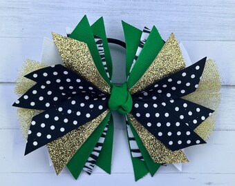 Emerald Green and White Hair Bow, Hair Ribbons, Ribbon Hair Tie Sample ...