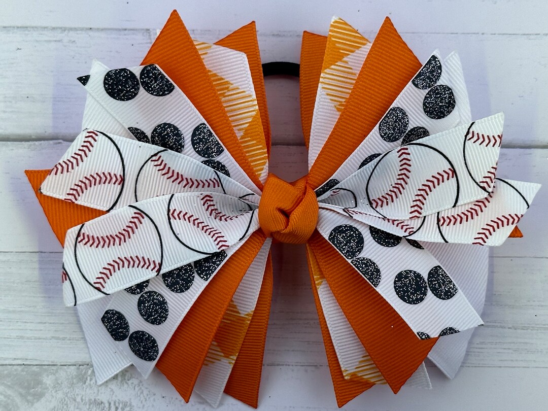 Baseball Bow, Orange and White Sample Sale, One Available, Deep ...