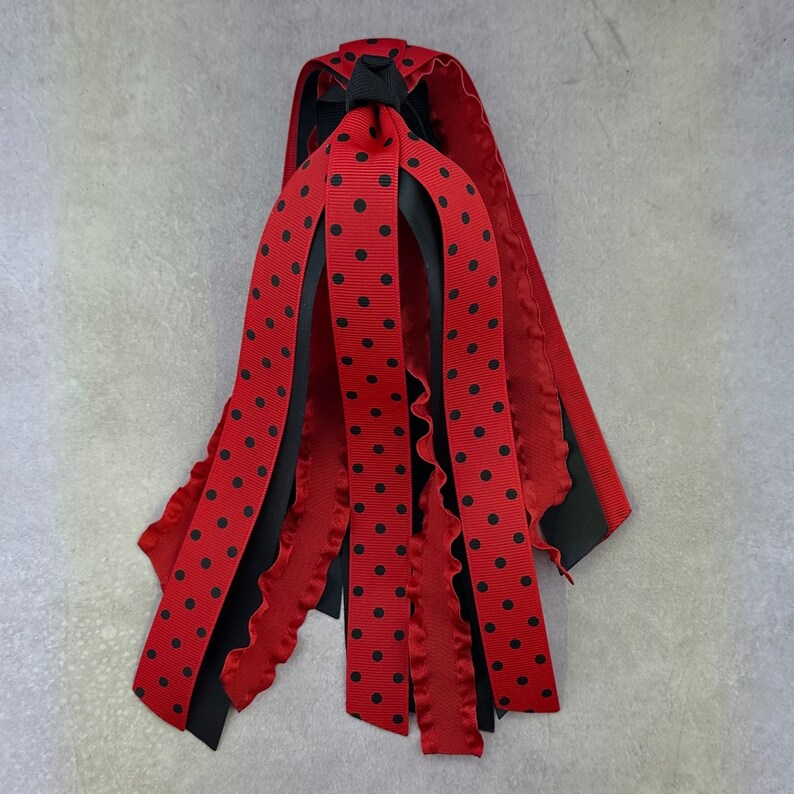 Red and Black Streamer, Hair Ribbons, Ribbon Hair Tie Sample Sale, One ...