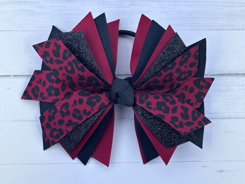 Crimson Cheetah Hair Bow, Hair Ribbons, Ribbon Hair Tie - Sample Sale ...