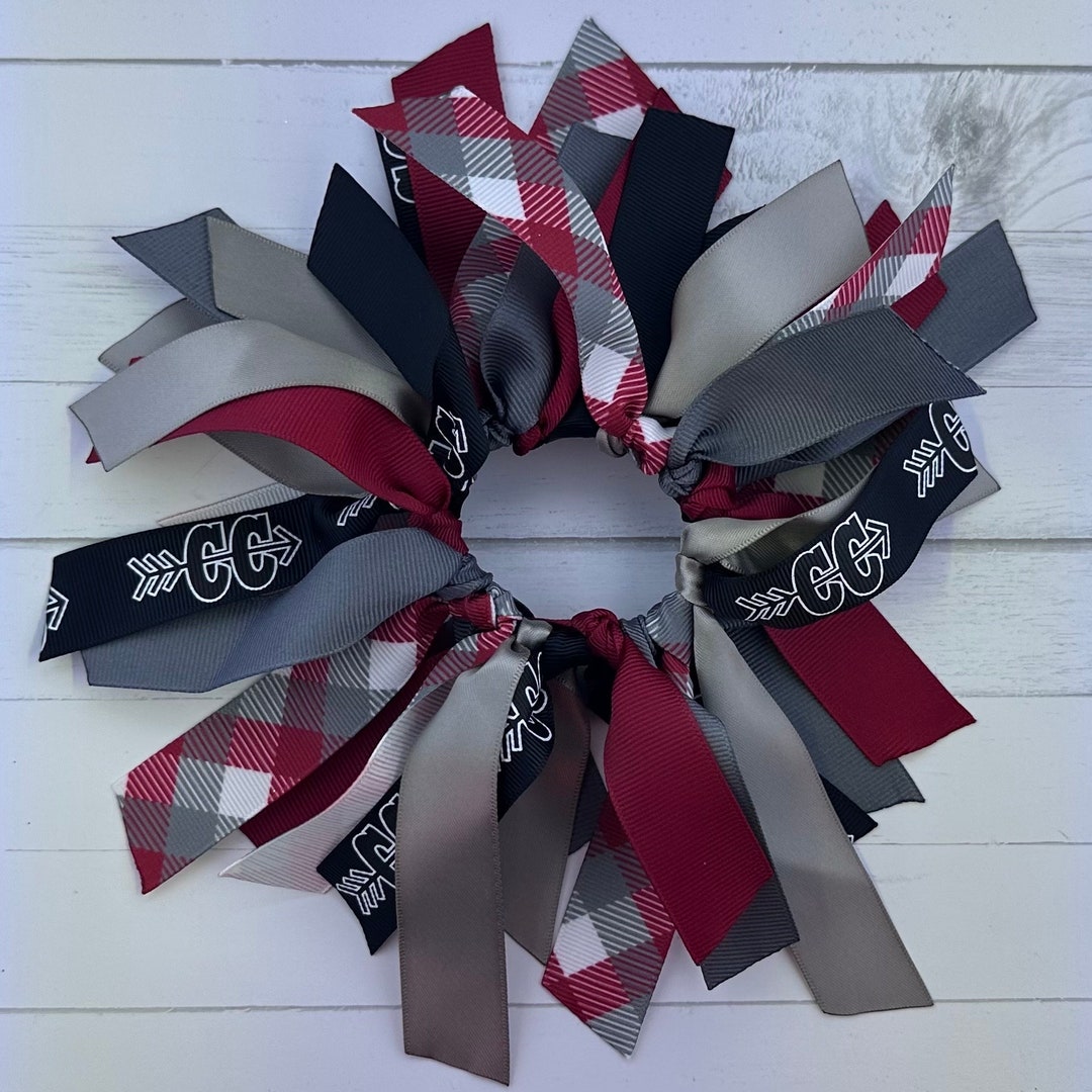 Crimson and Gray Cross Country Ribbon Scrunchie, Ribbon Hair Tie ...