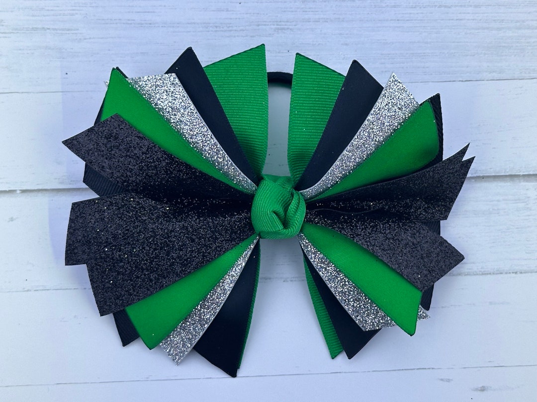 Emerald Green and Black Hair Bow, Hair Ribbons, Ribbon Hair Tie ...