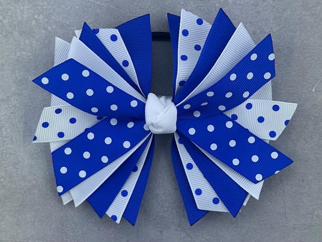 Royal Blue and White Hair Bow, Hair Ribbons, Ribbon Hair Tie - Sample ...