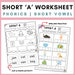 Phonics Worksheet Short A Cut & Paste, Matching and Spelling Activities ...