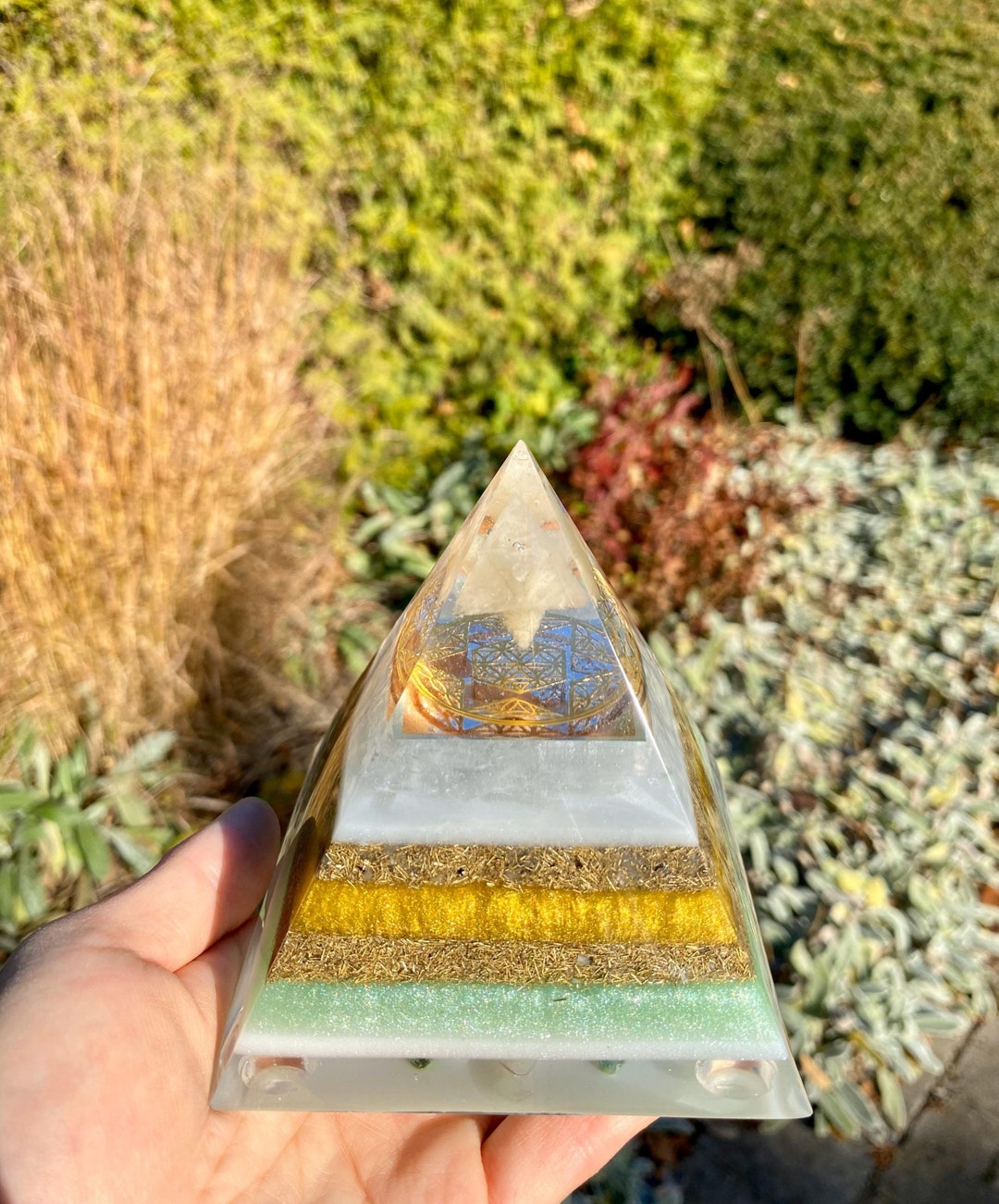Orgonite Pyramid | Citrine Merkaba Crystal Grid With Triskelion Coil ...