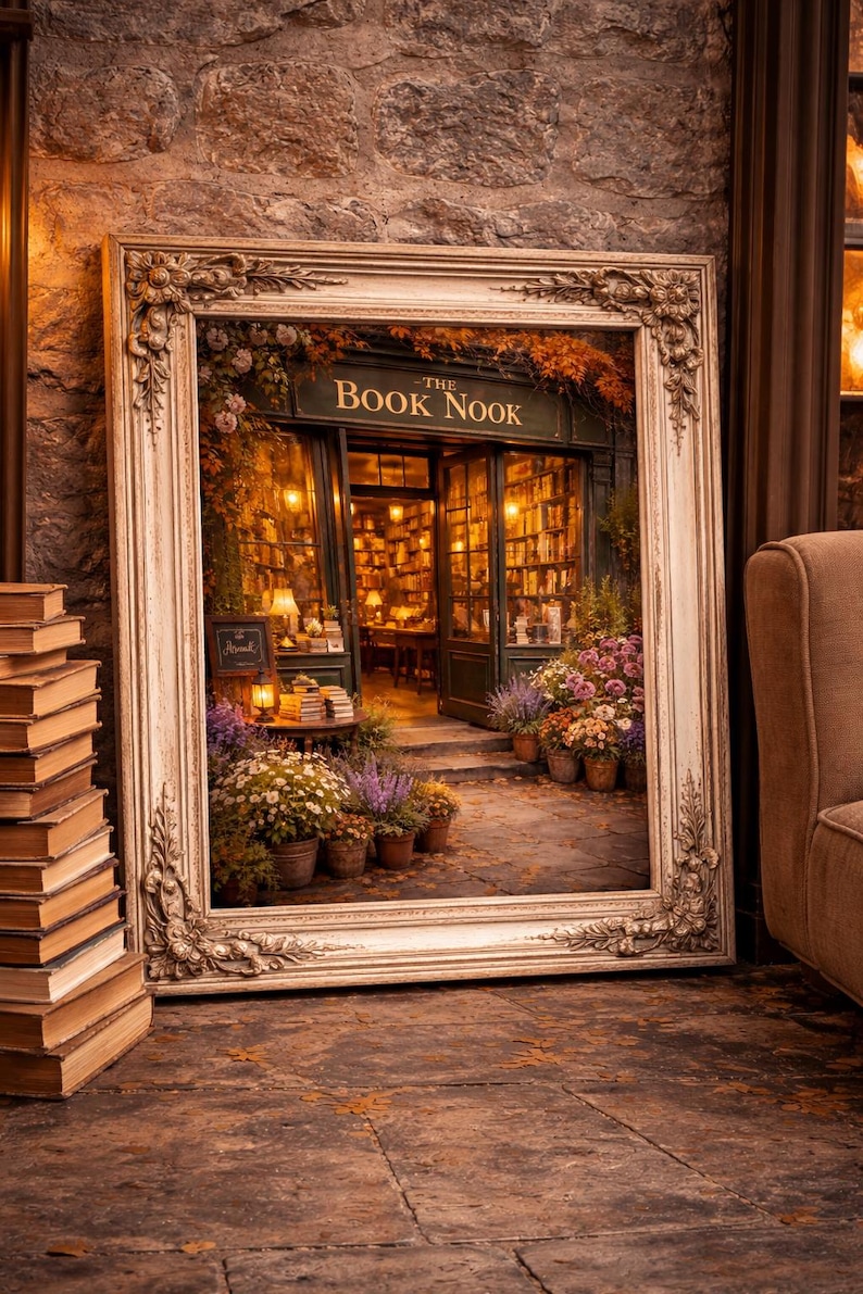 The Book Nook Print | Cozy Bookstore Cottagecore Wall Art (digital ...
