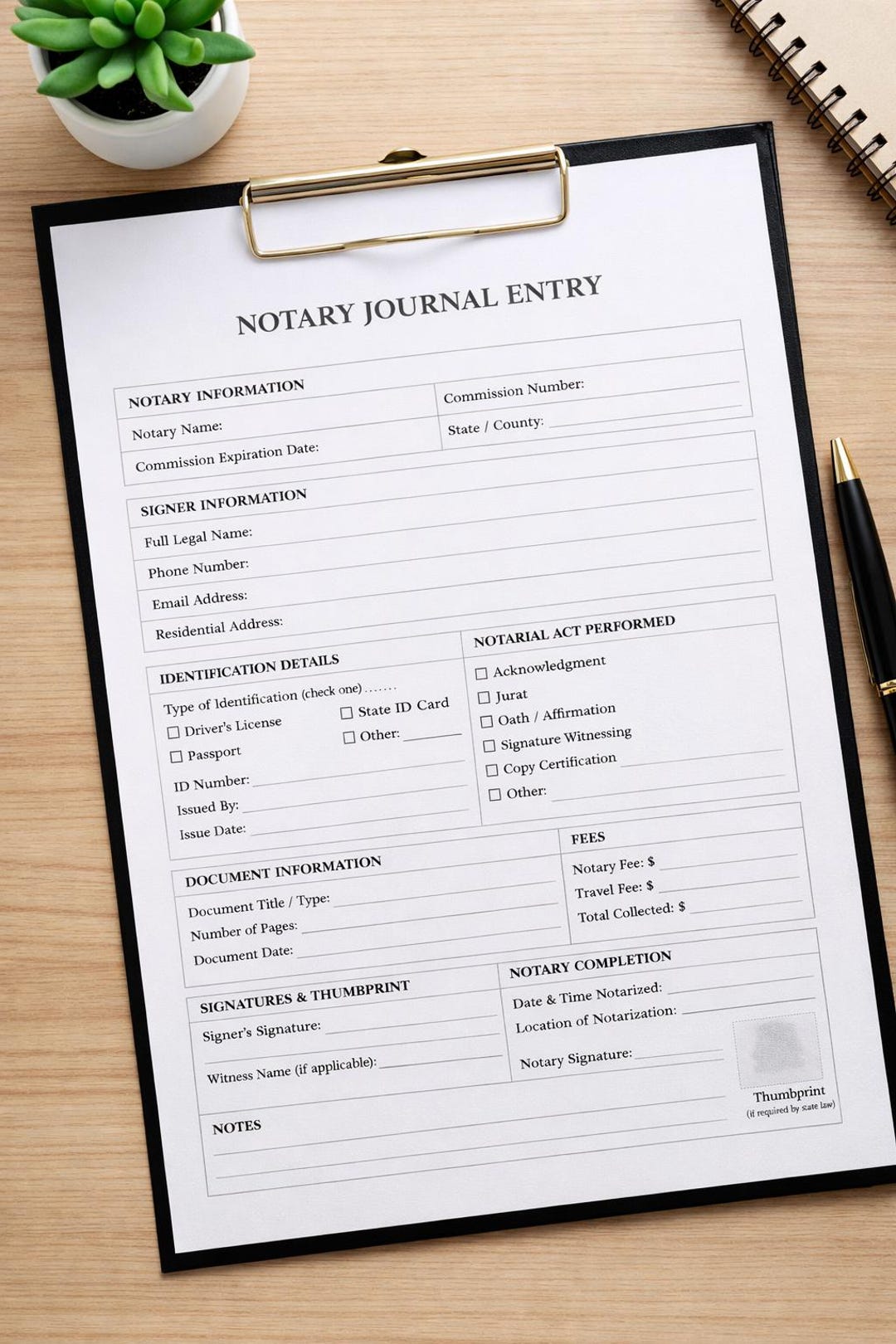 Notary Journal Entry Template – Digital Download - Etsy