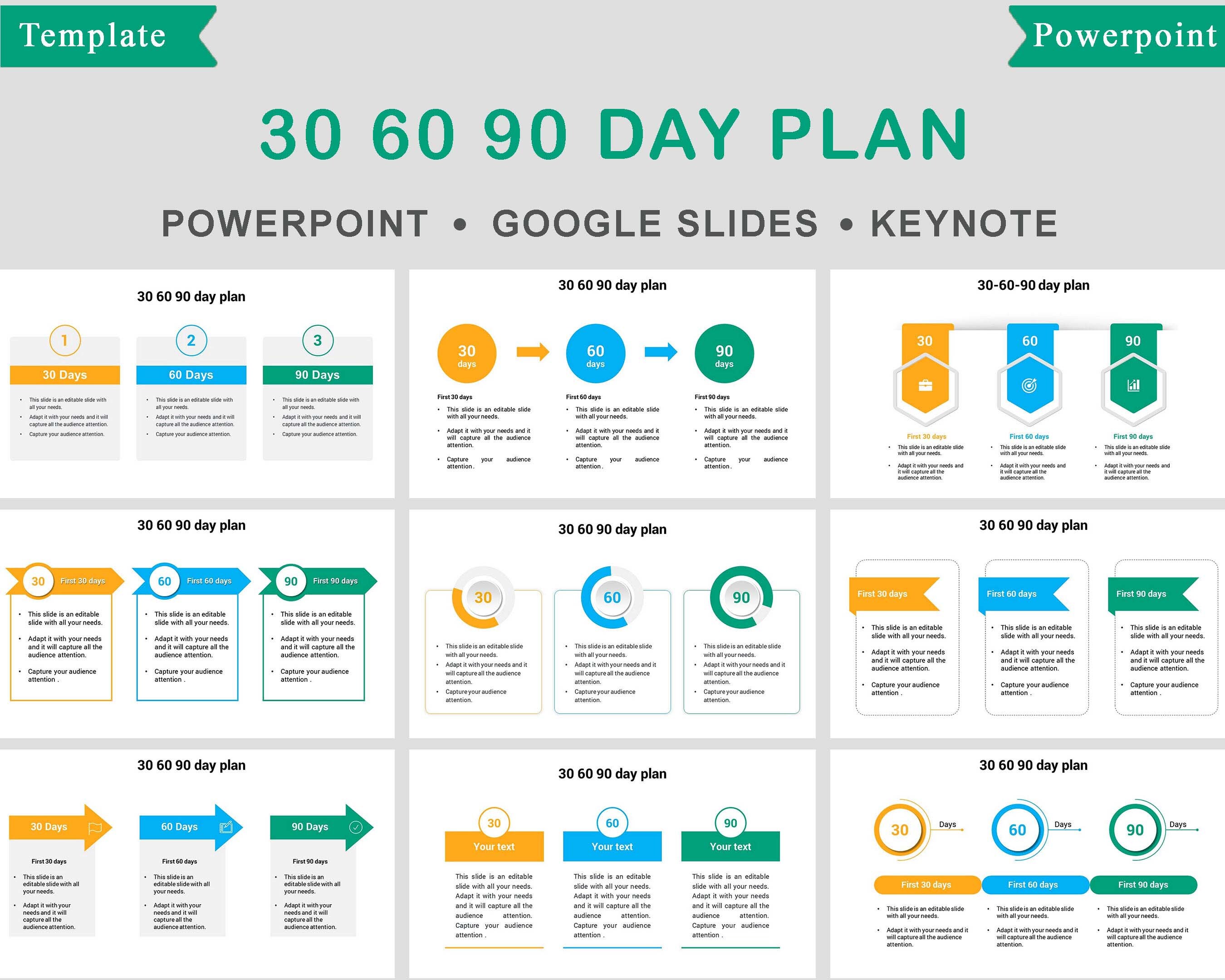 Custom Powerful 30 60 90 Day Plan Template for Powerpoint, 30 60 90 Day ...
