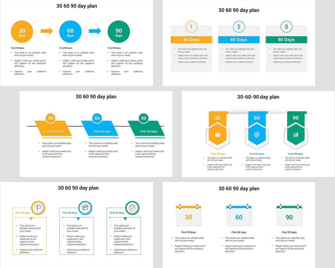 Custom Powerful 30 60 90 Day Plan Template for Powerpoint, 30 60 90 Day ...
