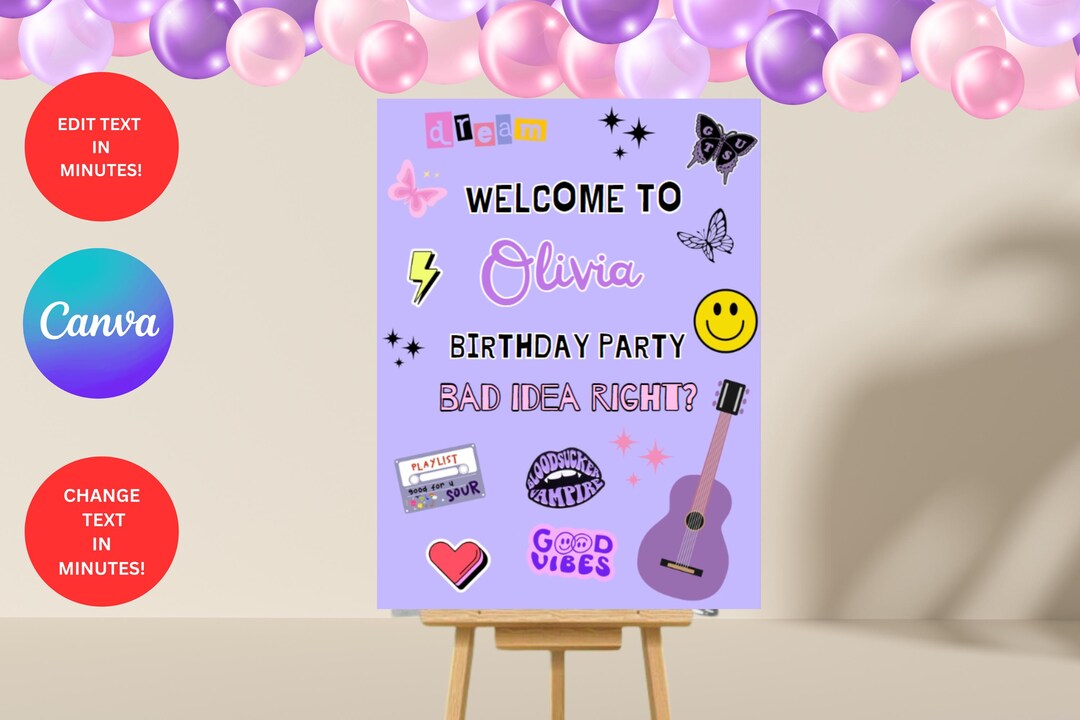 Olivia Welcome Sign, Bad Idea Right Inspired Theme Party,digital ...