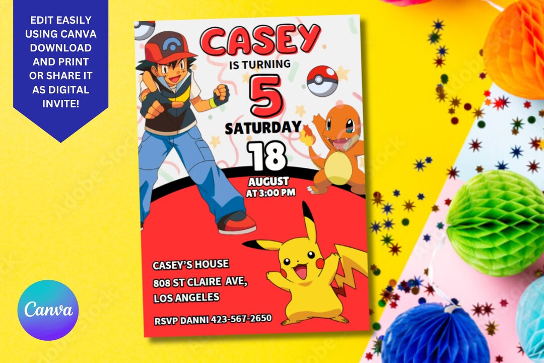 Pikachu Birthday Invite, Digital, Printable - Etsy