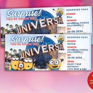 Universal Studios Ticket Reveal Card Surprise Card, Editable Printable ...