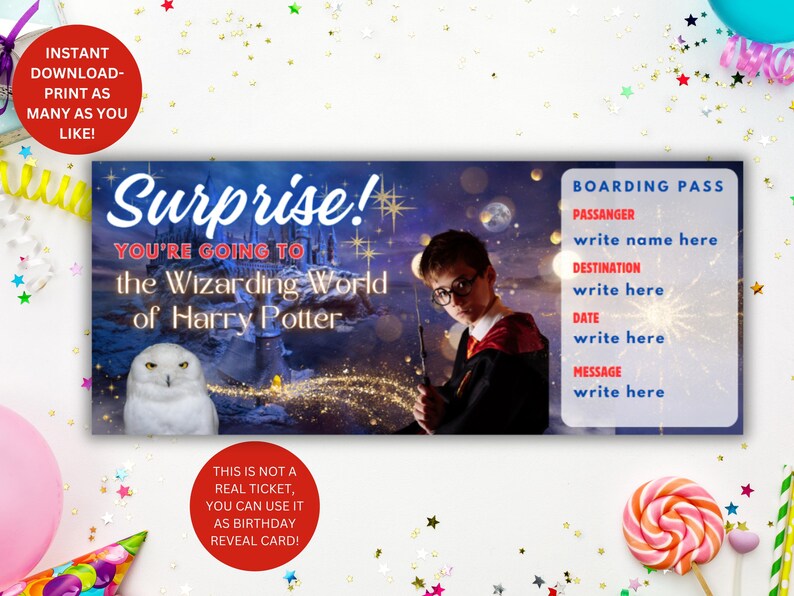 Editable Wizarding World Ticket, Universal Trip Reveal Card, Universal ...