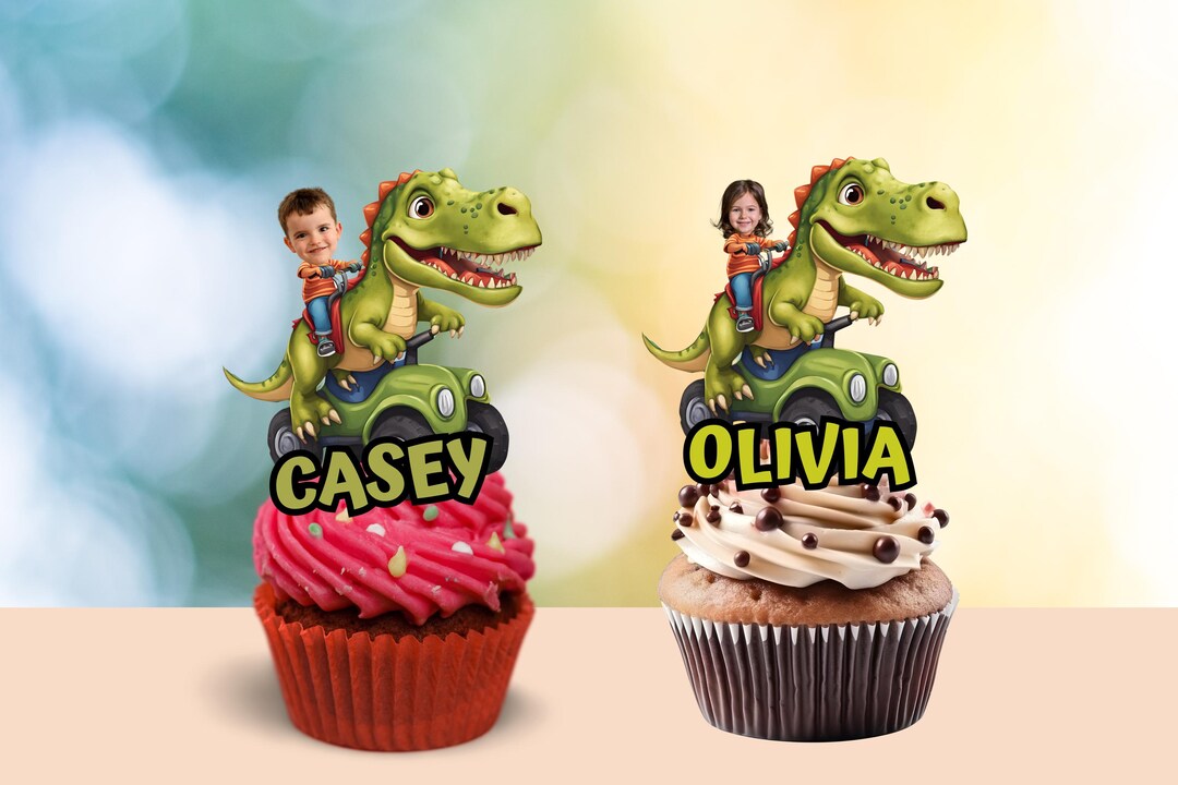 Dinosaur Cupcake Toppers Personalize Custom T Rex Cake Toppers Digital ...