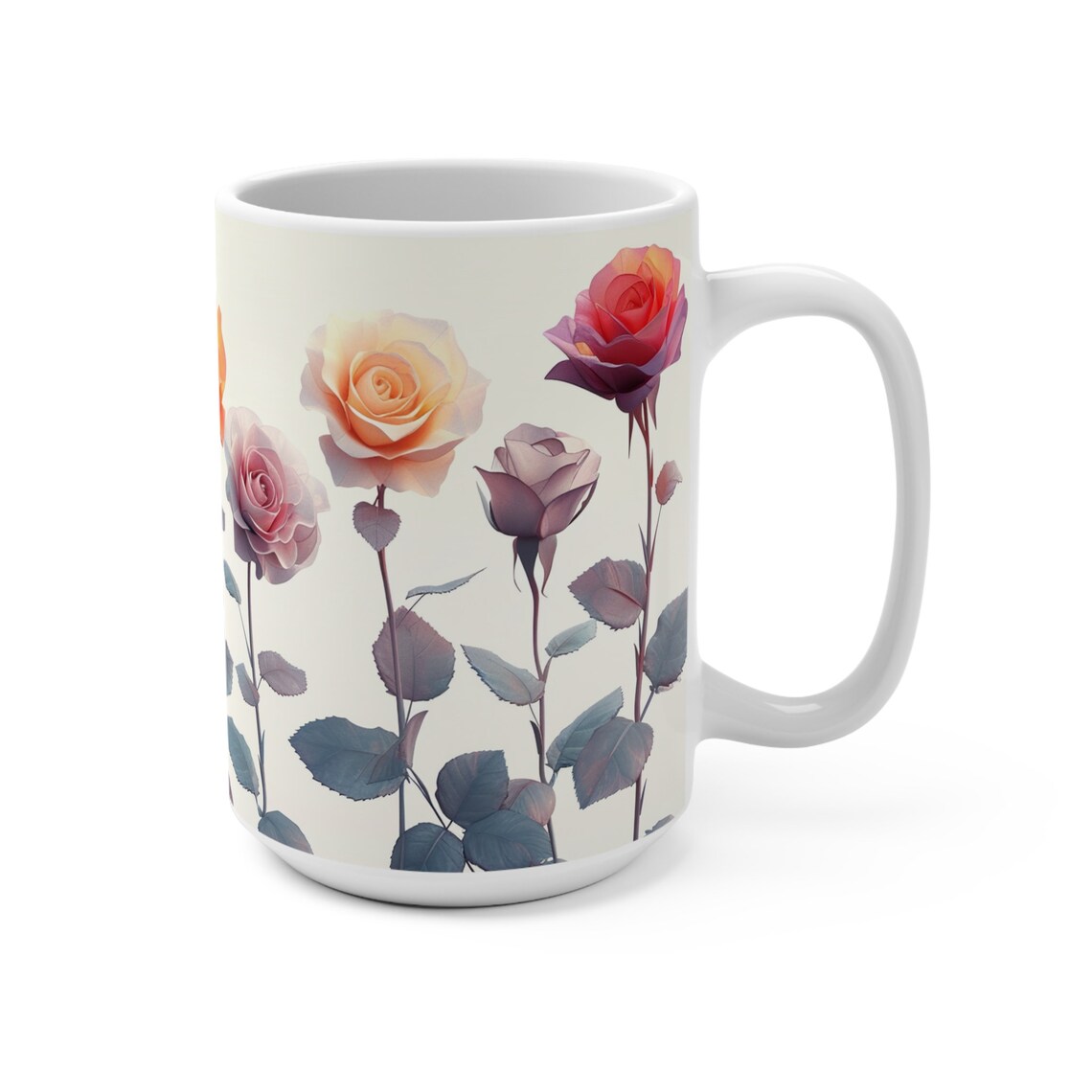 Rose Mug 15oz Rose Design Flower Mug Floral Mug Cottagecore Colorful ...