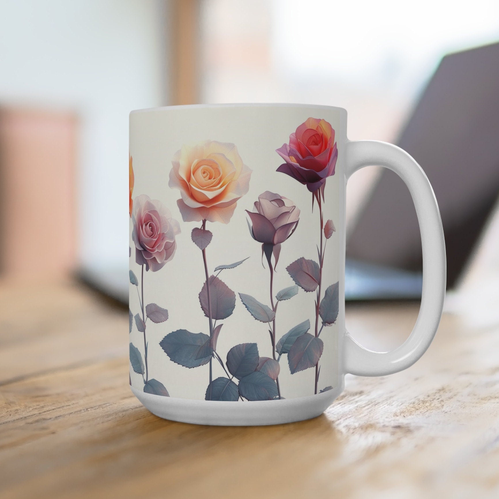 Rose Mug 15oz - Rose Design - Flower Mug - Floral Mug - Cottagecore ...