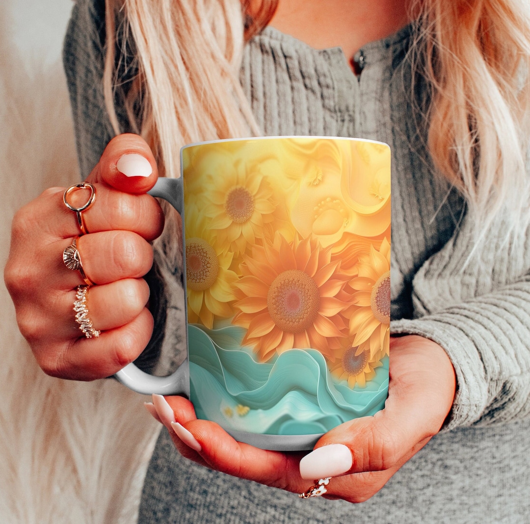 Sunflower Mug 15oz Wraparound Design Sublimation Design Abstract Design ...