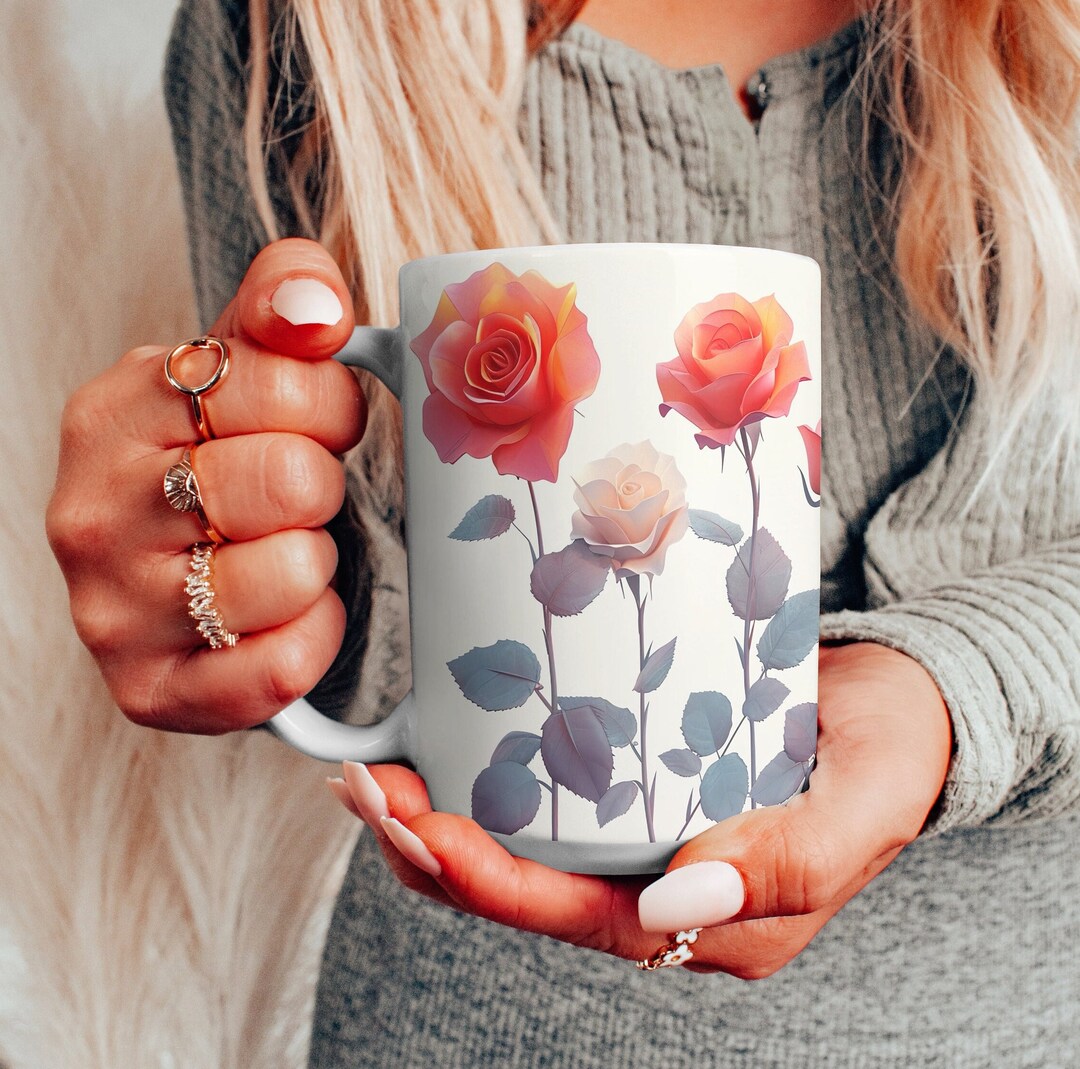 Rose Mug 15oz - Rose Design - Flower Mug - Floral Mug - Cottagecore ...