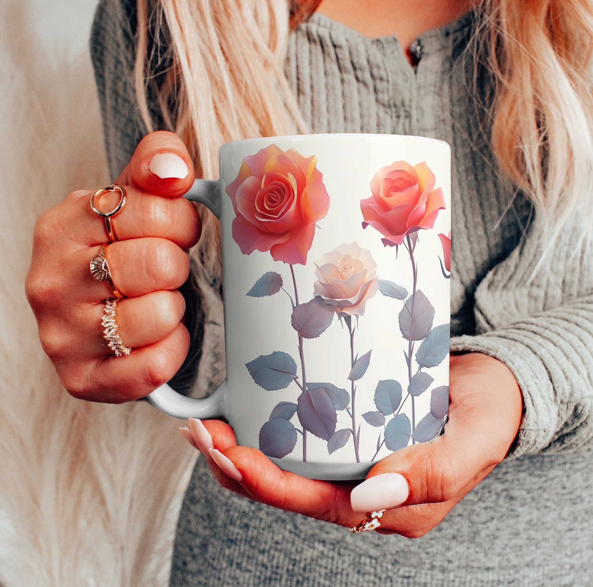 Rose Mug 15oz - Rose Design - Flower Mug - Floral Mug - Cottagecore ...